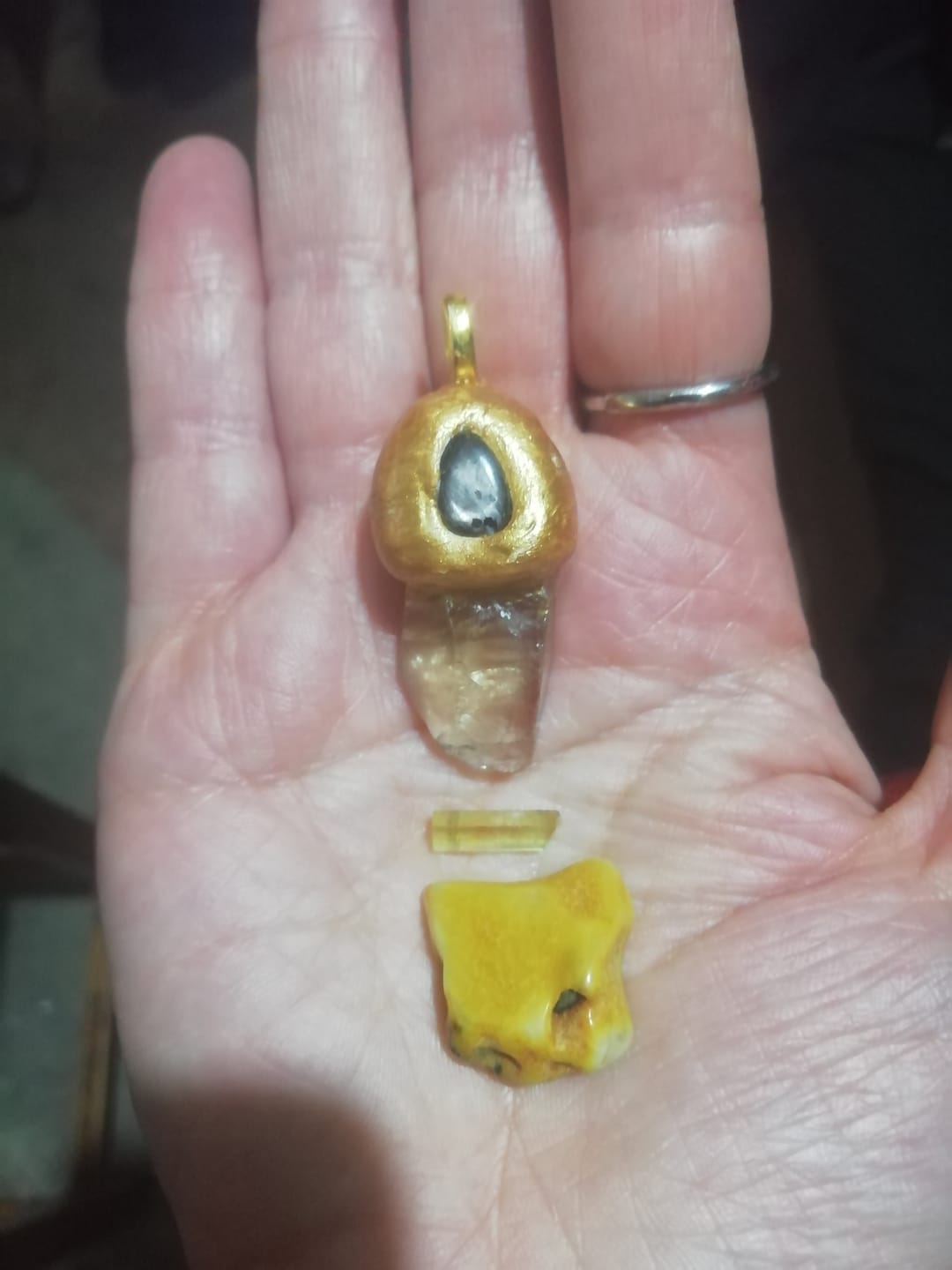 Natural Citrine and Hyperthene Amulet Pendant, Heliodor Crystal, Baltic ...