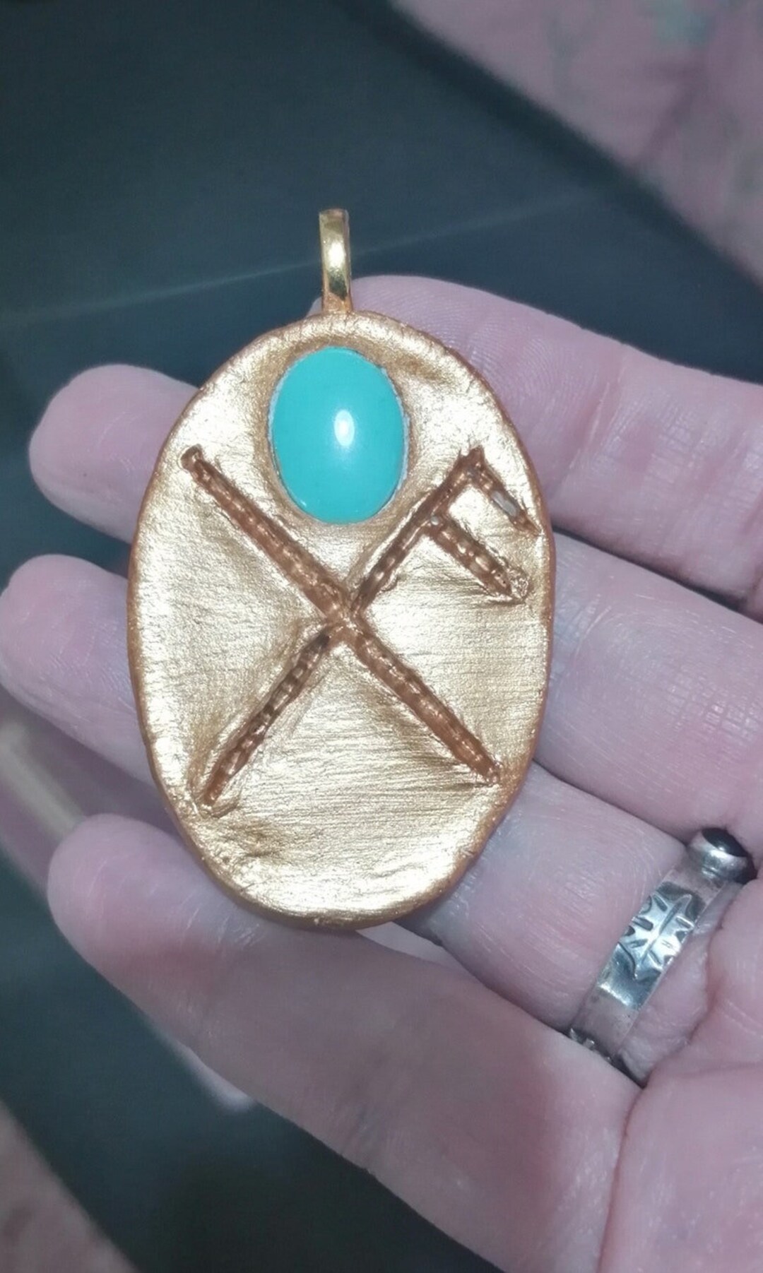 Large Good Luck Bindrune Amulet Pendant With a Natural Arizona ...