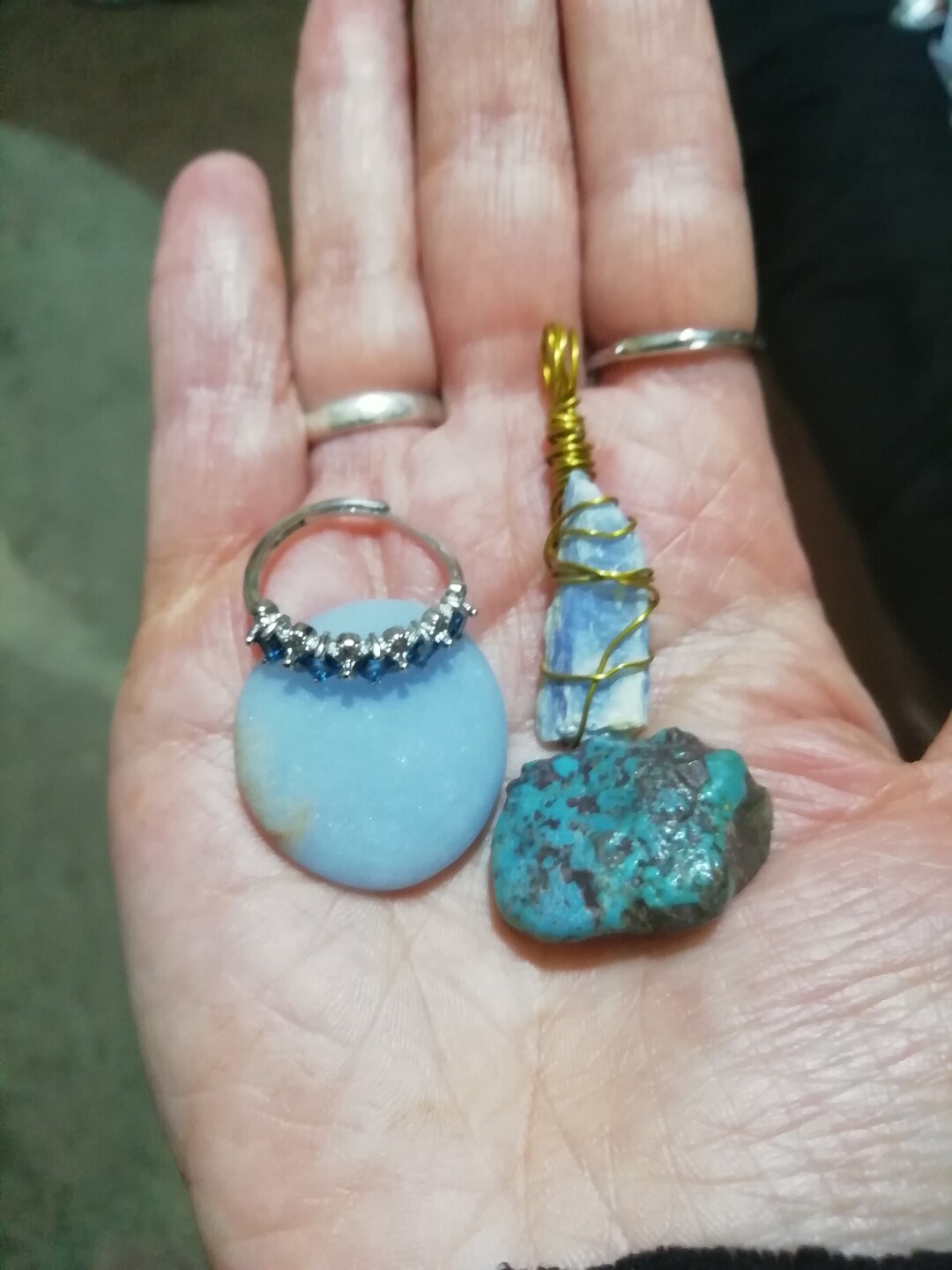 Blue Topaz Ring, Kyanite Amulet Pendant, Natural Turquoise, Angelite ...