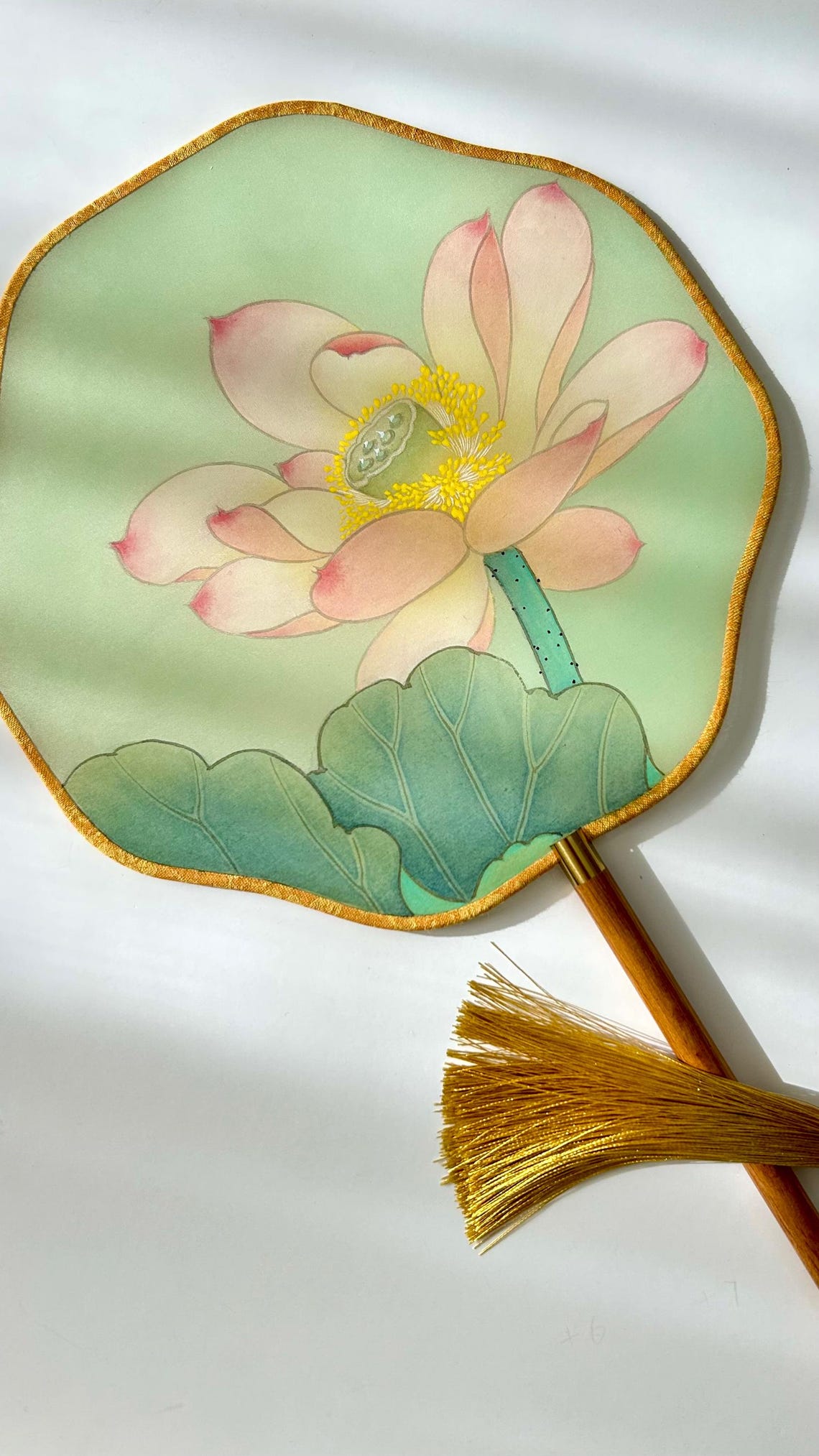 Hand-painted Silk Fan - Lotus Flower Gongbi Art - Chinese Traditional ...