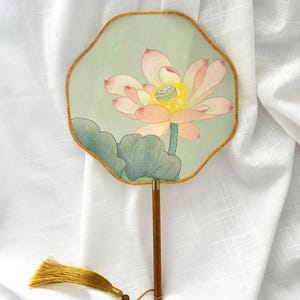 Hand-painted Silk Fan - Lotus Flower Gongbi Art - Chinese Traditional ...