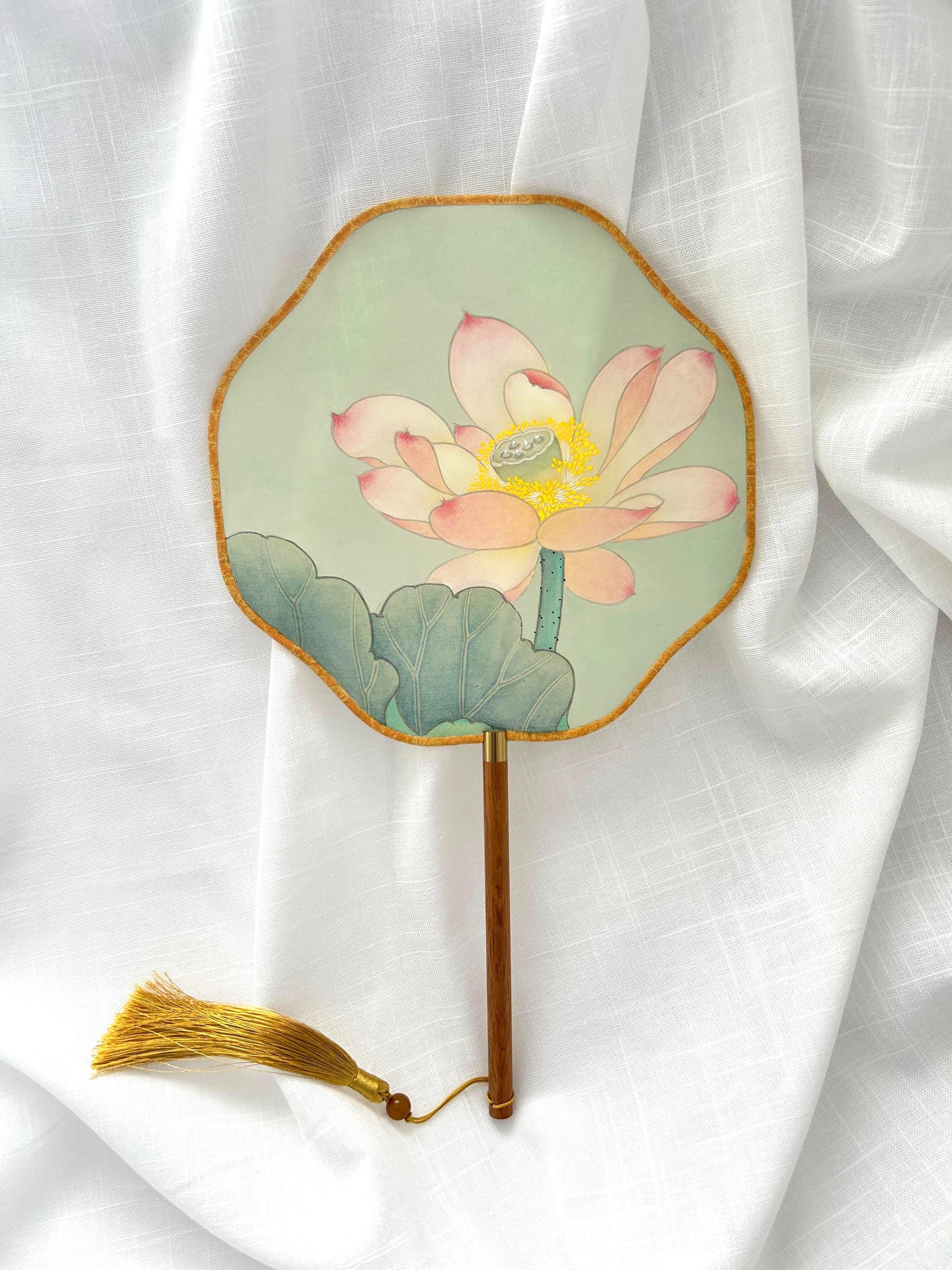 Hand-painted Silk Fan - Lotus Flower Gongbi Art - Chinese Traditional ...
