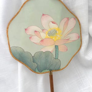 Hand-painted Silk Fan - Lotus Flower Gongbi Art - Chinese Traditional ...