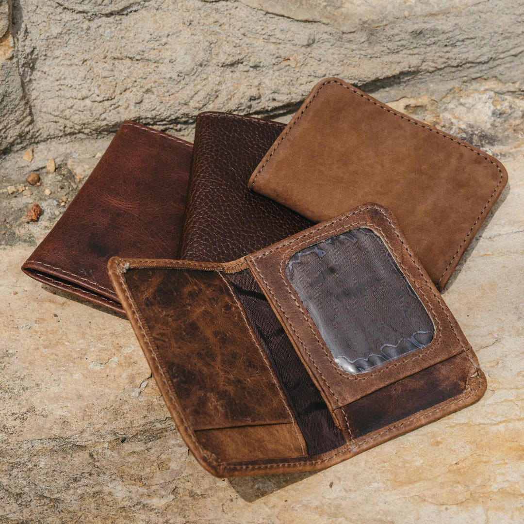 Mens Leather Wallet With Coin Pocket and ID Window - Etsy
