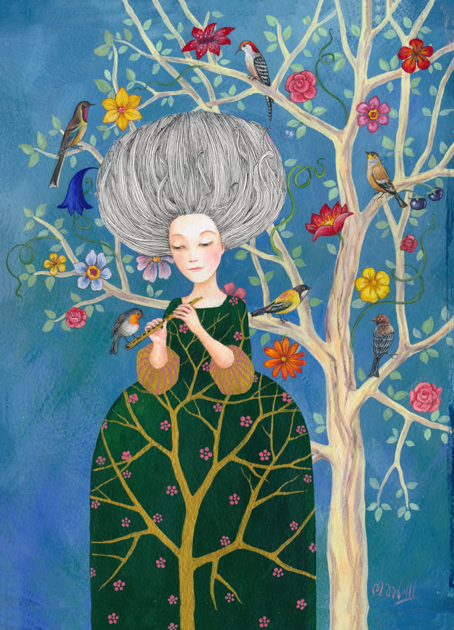 Flute Illustration Art Print From Original Acrylic Painting - Etsy