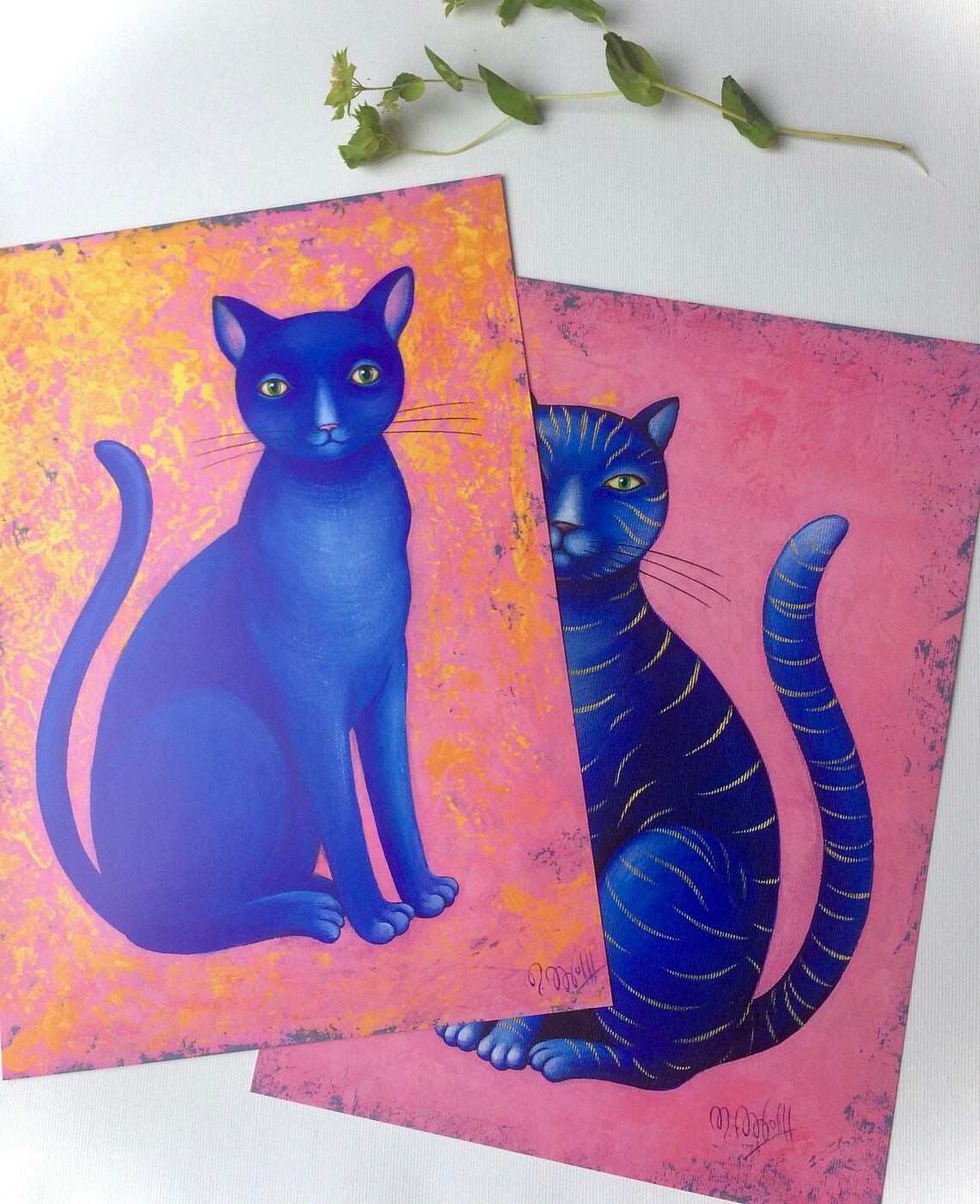 Blue Cat, Picture, Art Print, Print of Original Acrylic Painting , A4 ...