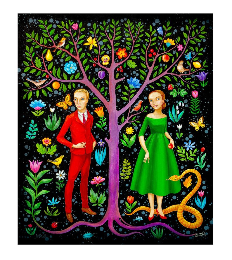 Adam und Eva Art Print, Druck Kunst Print von Original Acrylbild, A4 ...