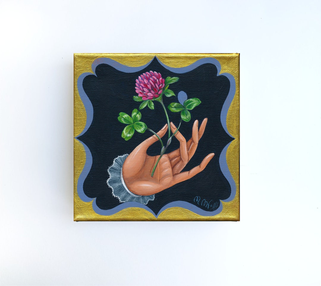 Clover Original Painting on Canvas Lucky Clover Hand Lucky Charm Art ...