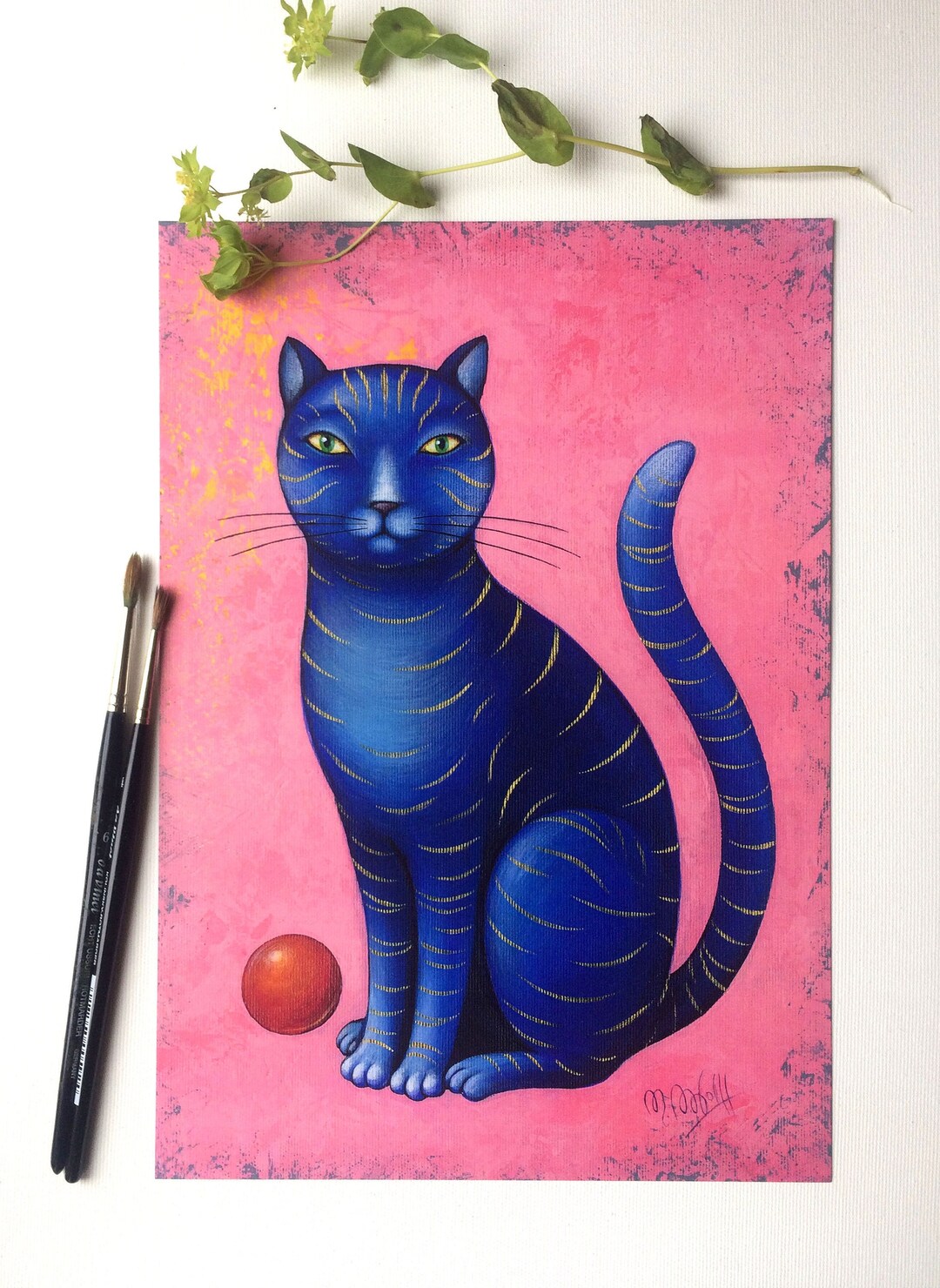 Blue Cat Print, Cat Picture Poster, Art Poster A4 Pink Picture - Etsy