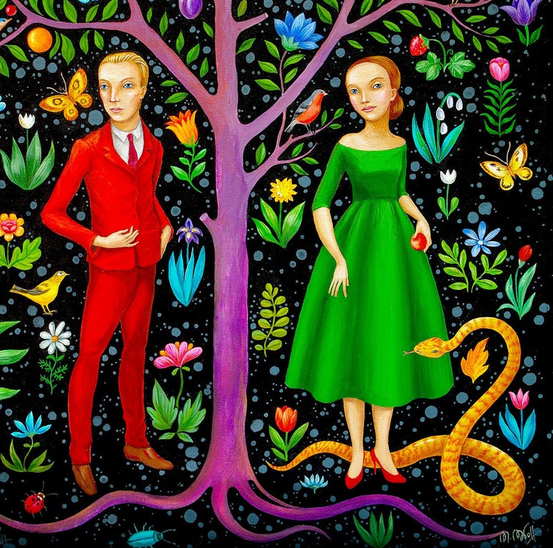 Adam und Eva Art Print Druck Kunst Print von Original - Etsy.de