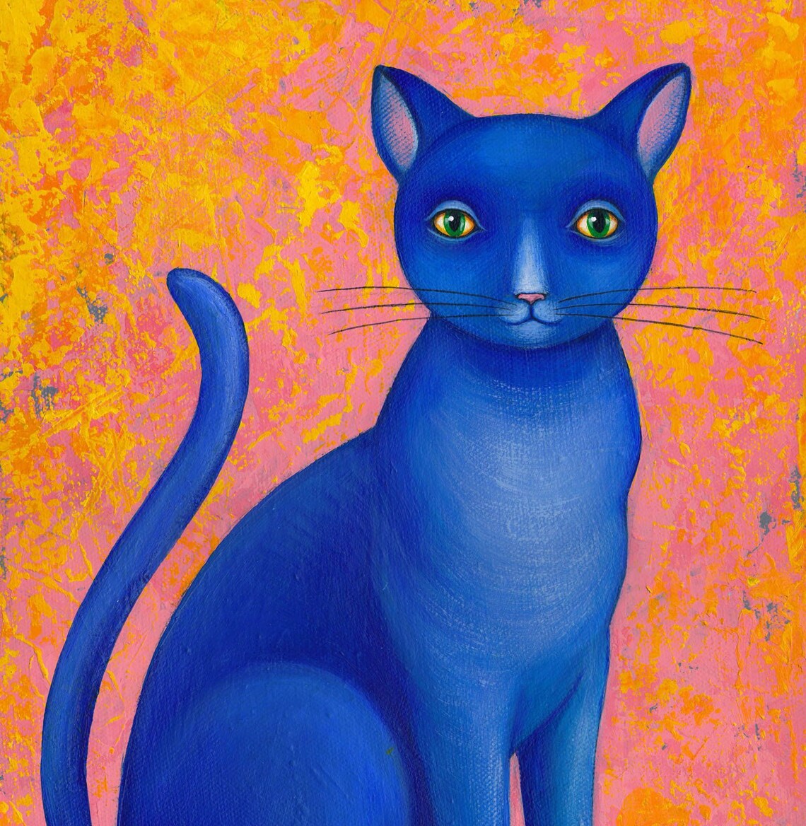 Blue Cat, Picture, Art Print, Print of Original Acrylic Painting , A4 ...
