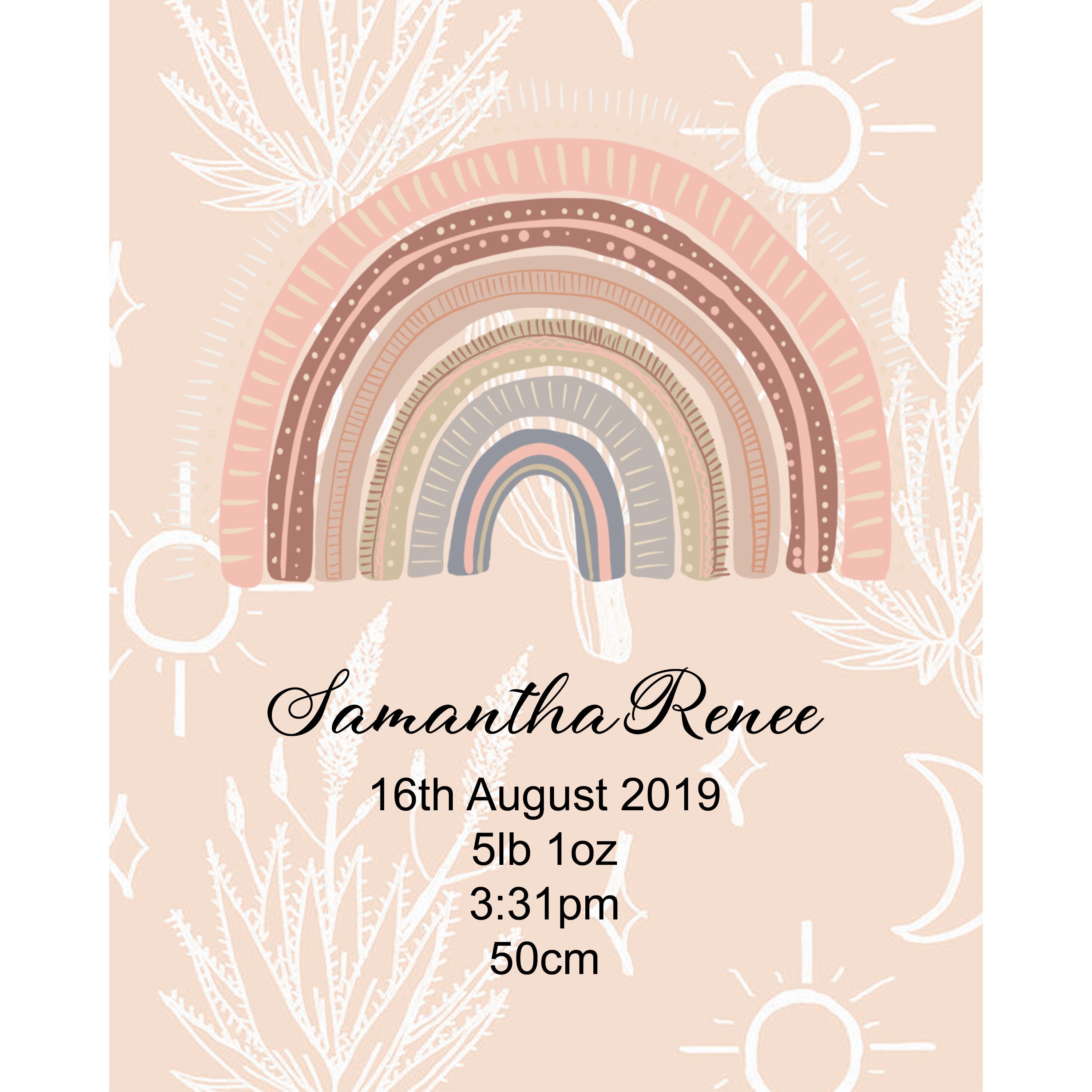 Home & Living Boho Rainbow Decor Baby Keepsake Boho Birth Announcement ...