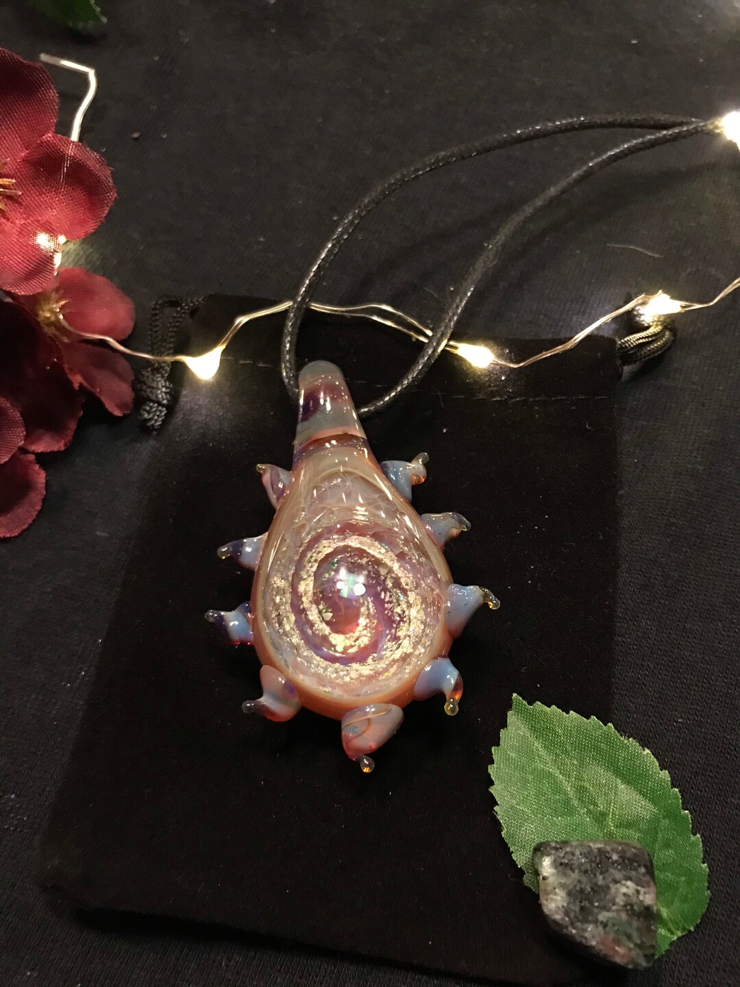 Glass Opal Core Sun Pendant With Luster Sparkle Vortex and Silver Fume ...