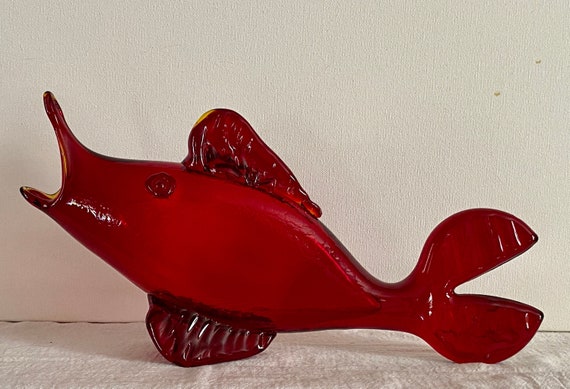 Vintage 50's/60's crackle Glass Fish | Etsy