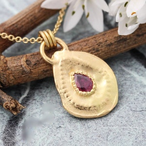 Ruby Necklace, Solid Gold Necklace, Rustic Gold Necklace, Unique Gold ...