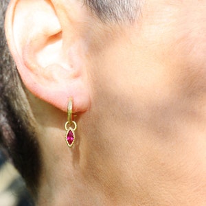 Gold Ruby Earrings, Gold Hoop Earrings, Solid Gold Earrings, Marquise Earrings, Pendant Hoops ...