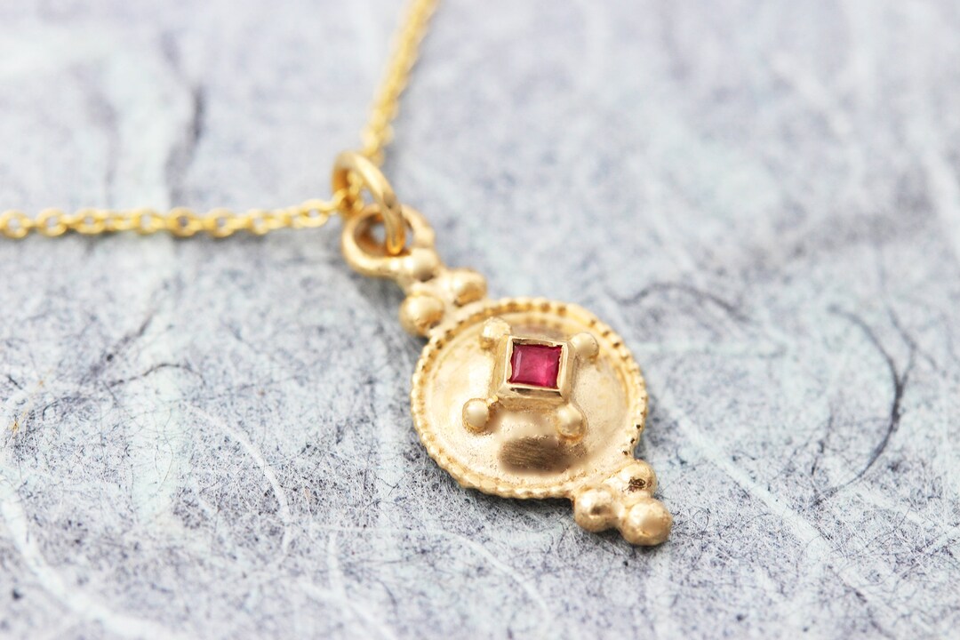 Gold Ruby Necklace, Gold Pendant Necklace, Solid Gold Necklace, 22k ...