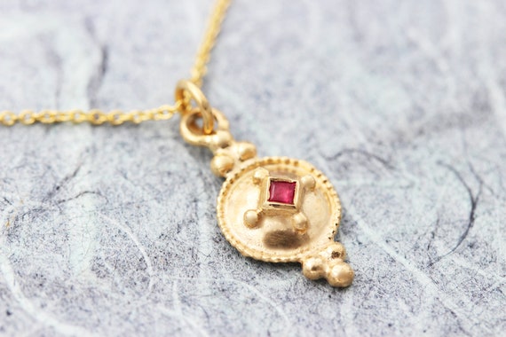 Gold Ruby Necklace Gold Pendant Necklace Solid Gold | Etsy