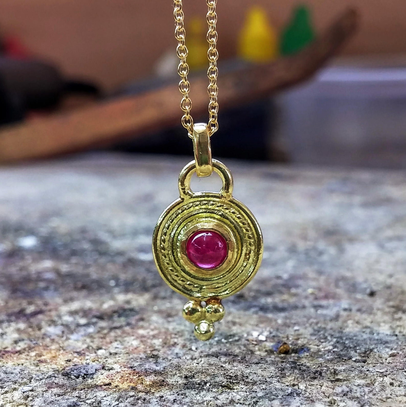 Ruby Necklace Gold Necklace 18k Yellow Gold Necklace Ruby - Etsy Israel