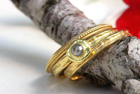 Raw Diamond Ring Wedding Ring Set Unique Wedding Bands Gold | Etsy