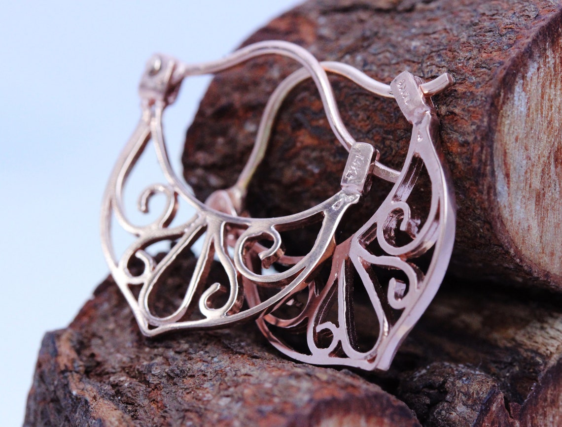 Rose Gold Earrings Gold Hoop Earring Boho Gold Earrings - Etsy