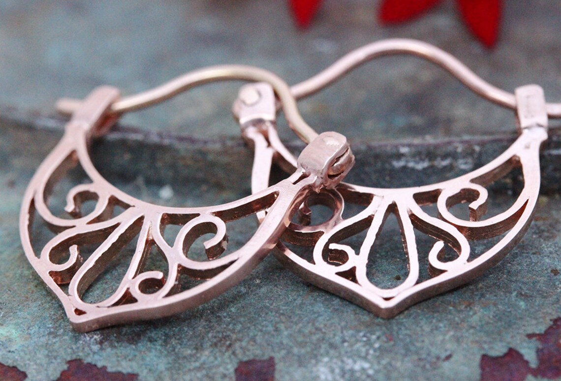 Rose Gold Earrings, Gold Hoop Earring, Boho Gold Earrings, Tribal Hoop ...