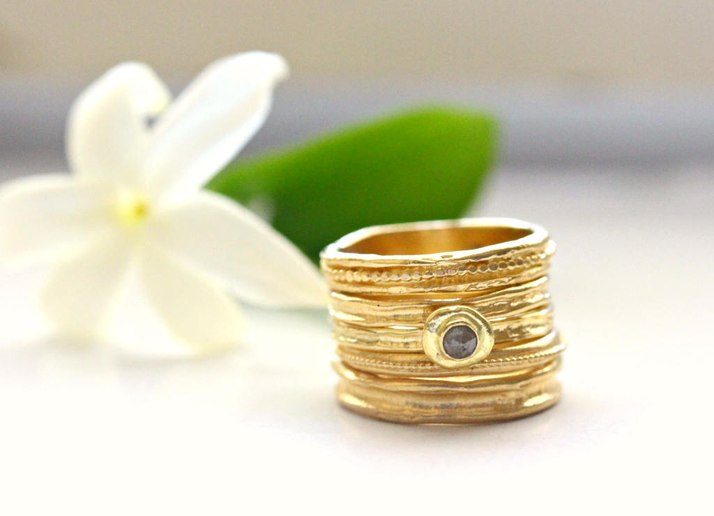 Unique Gold Ring Set Bridal Set Solid Gold Ring Set Rough | Etsy