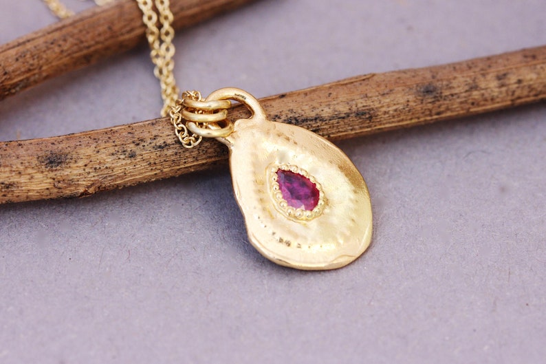 Ruby Necklace Solid Gold Necklace Rustic Gold Necklace | Etsy