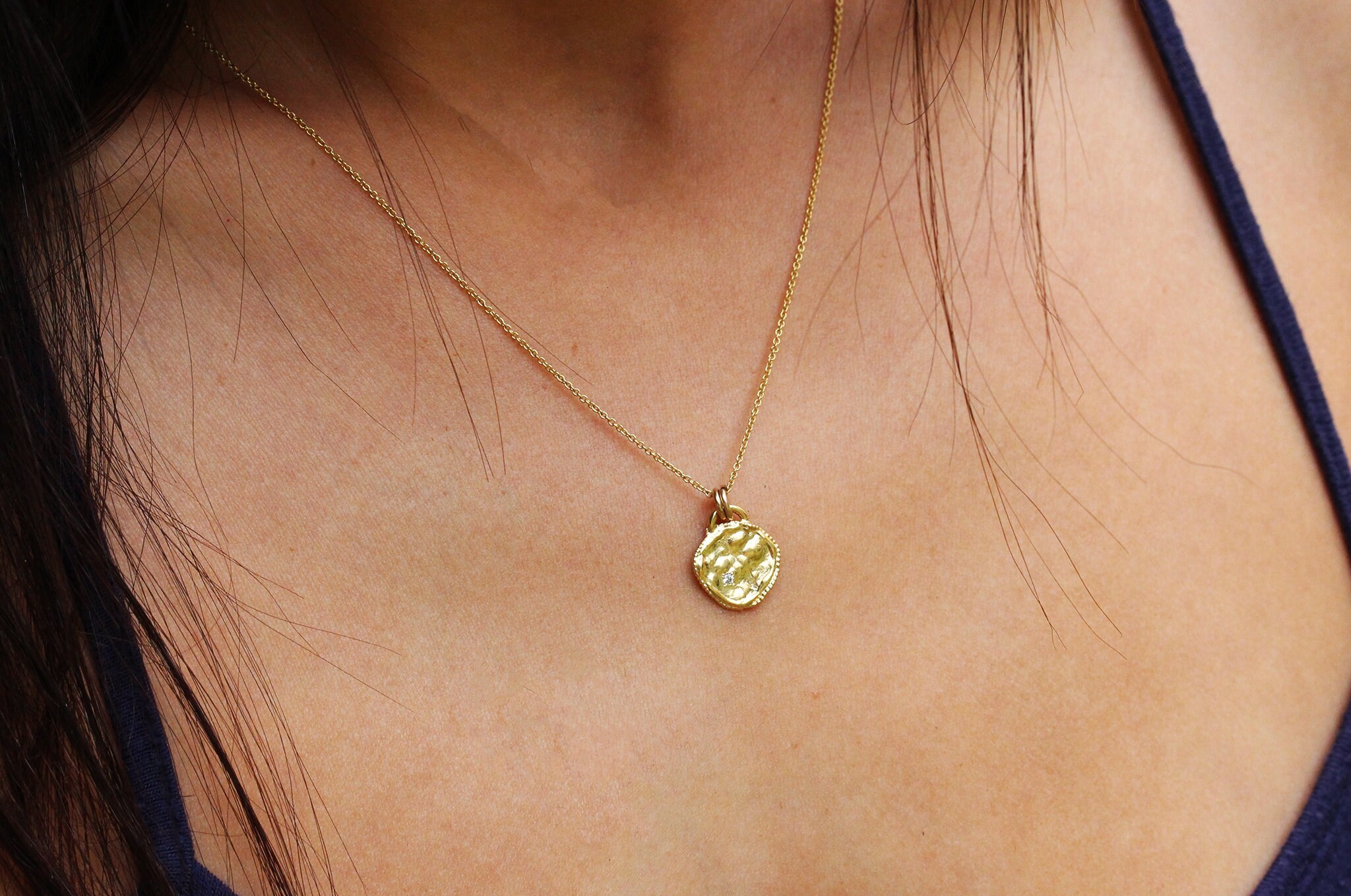 Solid Gold Pendant Diamond Pendant Unique Gold Jewelry 14k | Etsy