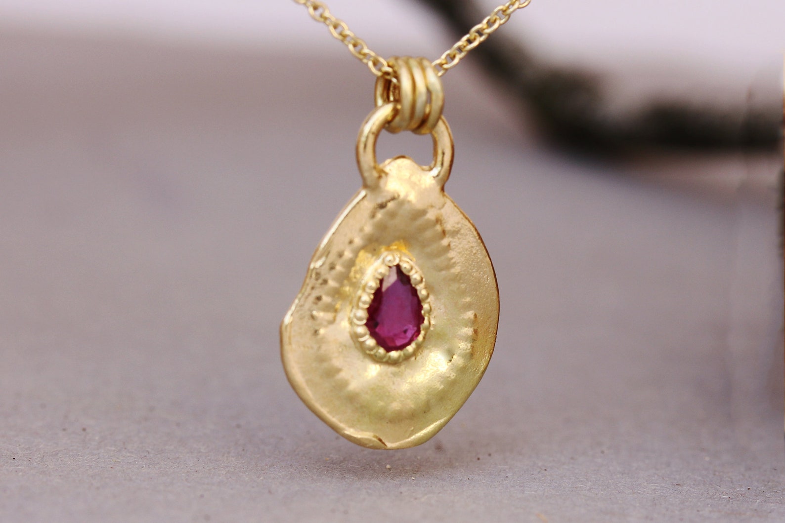 Solid Gold Pendant Ruby Pendant Teardrop Necklace 18k Gold - Etsy