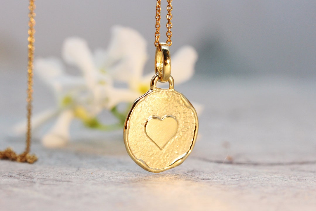 14K Gold Heart Necklace, 18K Solid Gold Heart Pendant, Real Gold ...