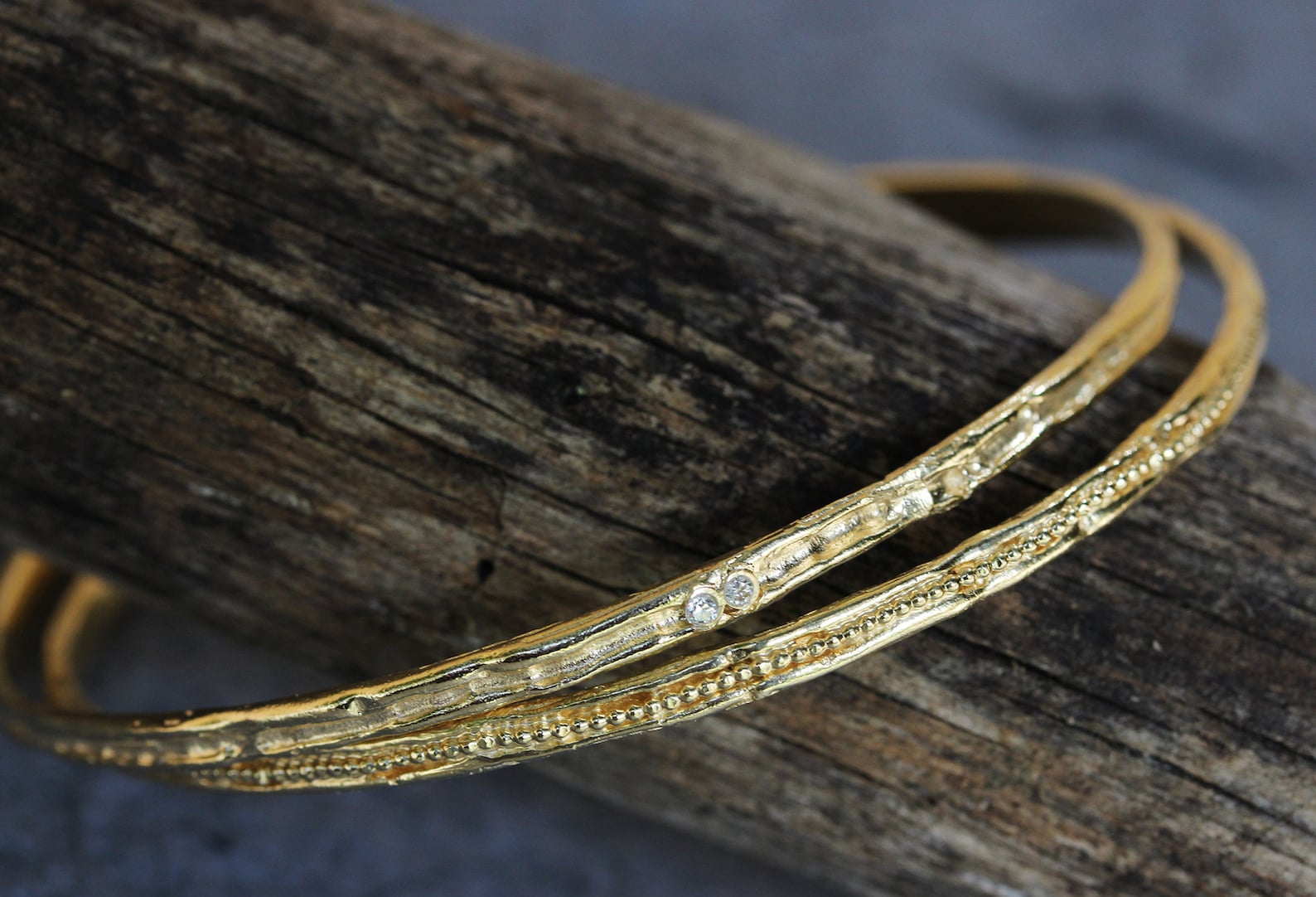Gold Bracelet Set 14k Gold Bangles Diamond Bracelet Solid - Etsy