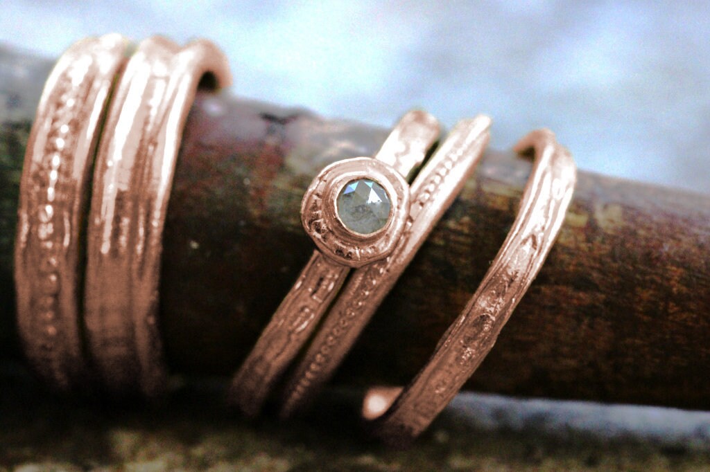 Unique Gold Ring Set Bridal Set Solid Gold Ring Set Rough | Etsy