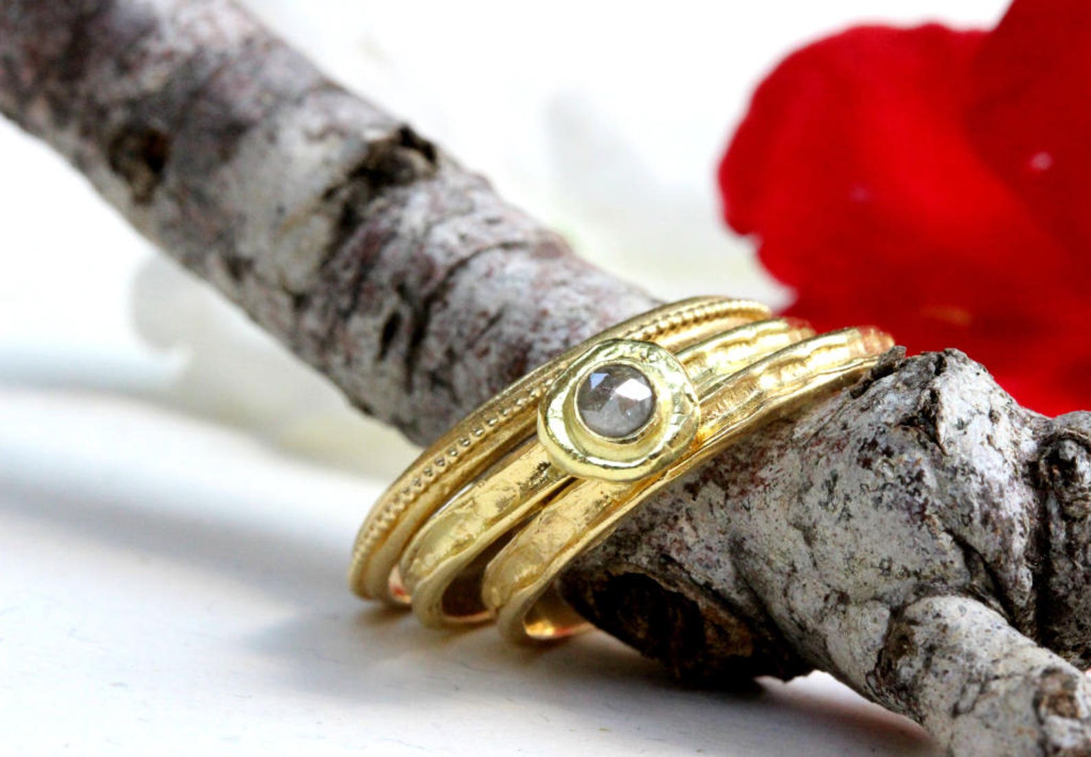 Raw Diamond Ring Wedding Ring Set Unique Wedding Bands Gold | Etsy