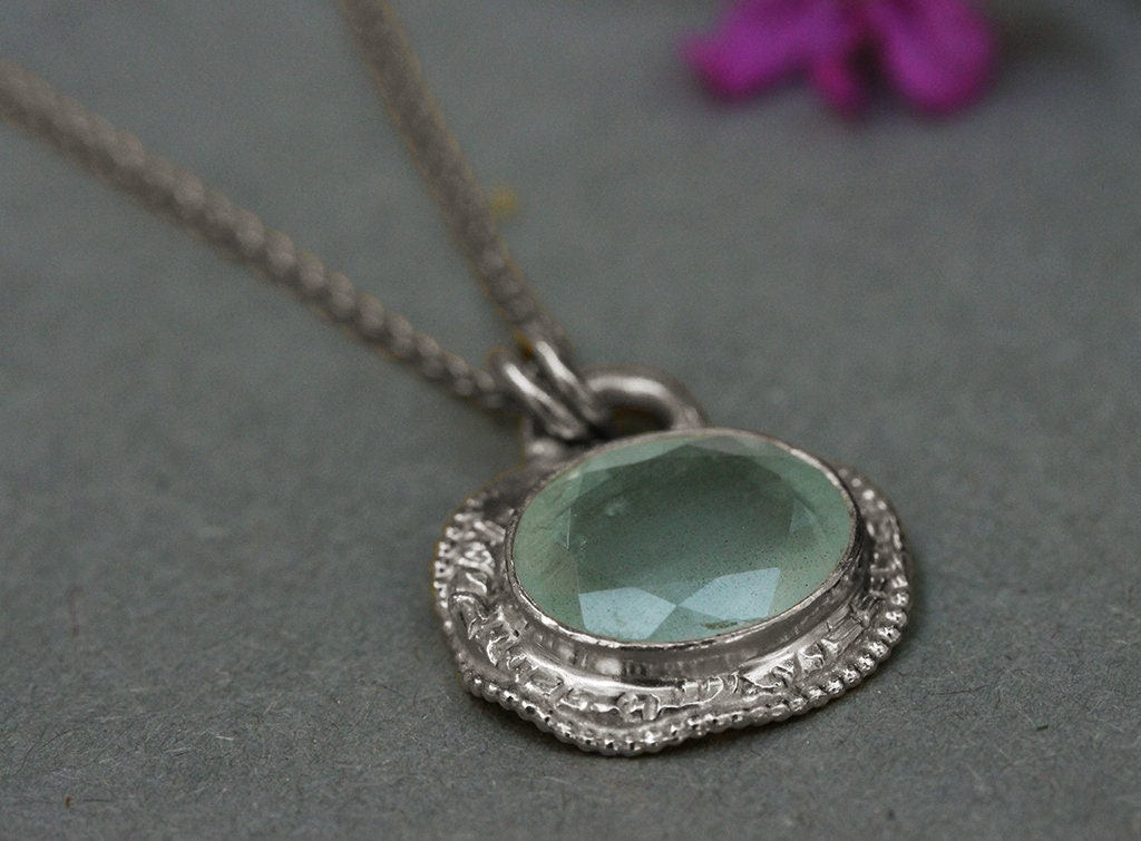 Solid Gold Necklace Aquamarine Pendant Necklace Unique Gold | Etsy