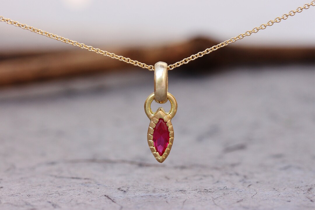 Gold Ruby Necklace, Solid Gold Necklace, 22k Gold Jewelry, Gold Pendant ...