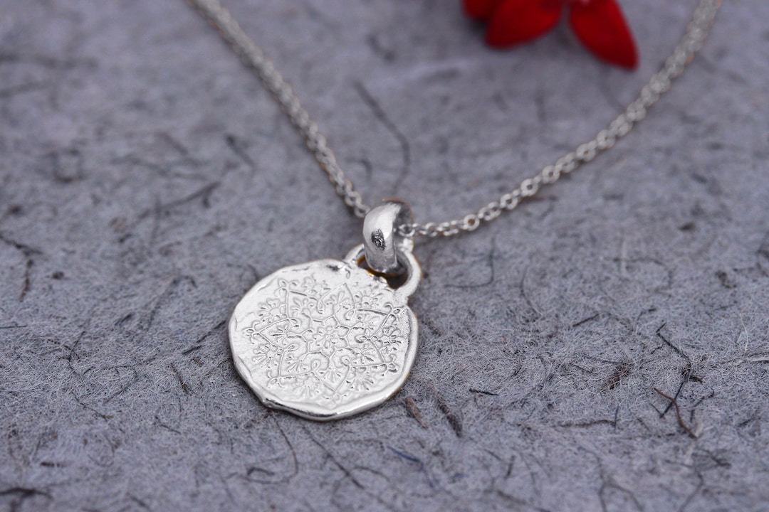 White Gold Necklace, Solid Gold Flower Necklace, Gold Coin Necklace ...