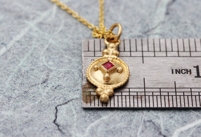 Gold Ruby Necklace Gold Pendant Necklace Solid Gold | Etsy