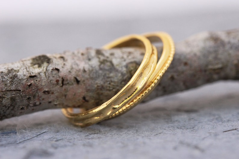 Wedding Band Set Boho Gold Jewelry Yellow Gold Wedding - Etsy