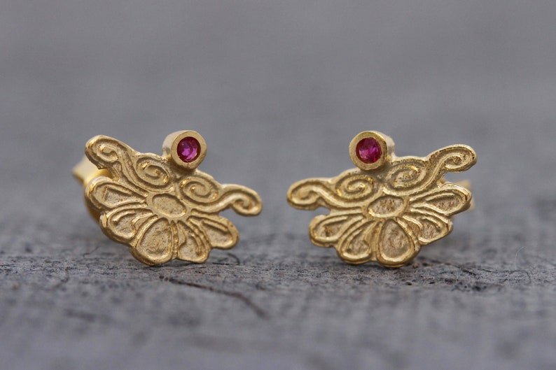Gold Ruby Earrings Unique Ruby Earrings Gold Boho Earrings | Etsy