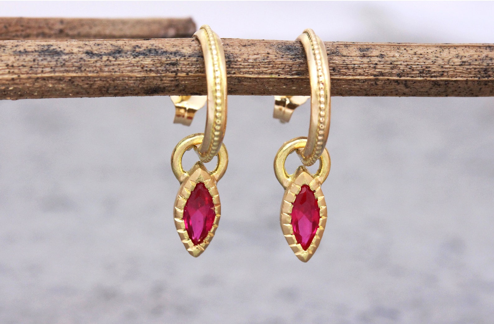 Gold Ruby Earrings Gold Hoop Earrings Solid Gold Earrings - Etsy Israel