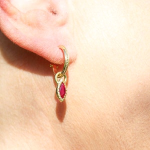 Gold Ruby Earrings, Gold Hoop Earrings, Solid Gold Earrings, Marquise Earrings, Pendant Hoops ...