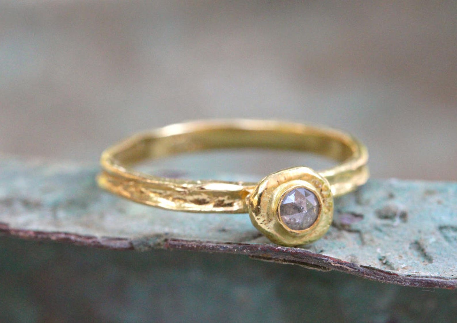 Unique Gold Ring Set Bridal Set Solid Gold Ring Set Rough | Etsy