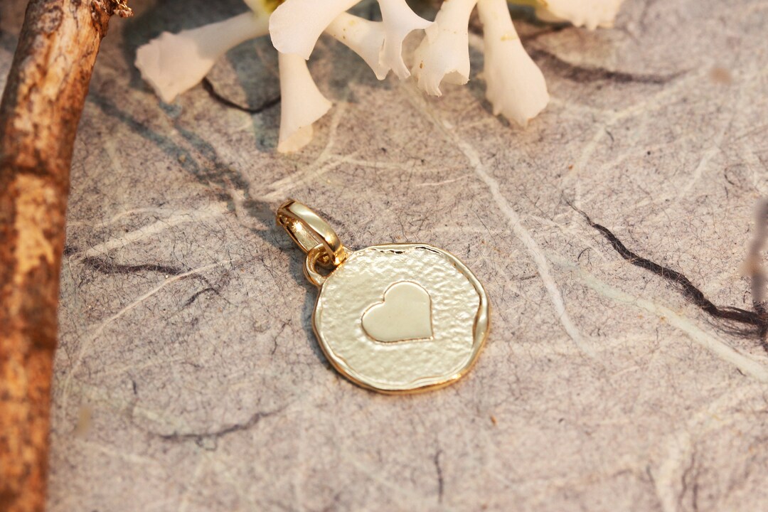 14K Gold Heart Medallion, 22K Solid Gold Charm, Coin Heart Pendant ...