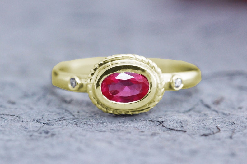 Rose Gold Ruby Ring Diamond Gold Ring Boho Engagement Ring | Etsy