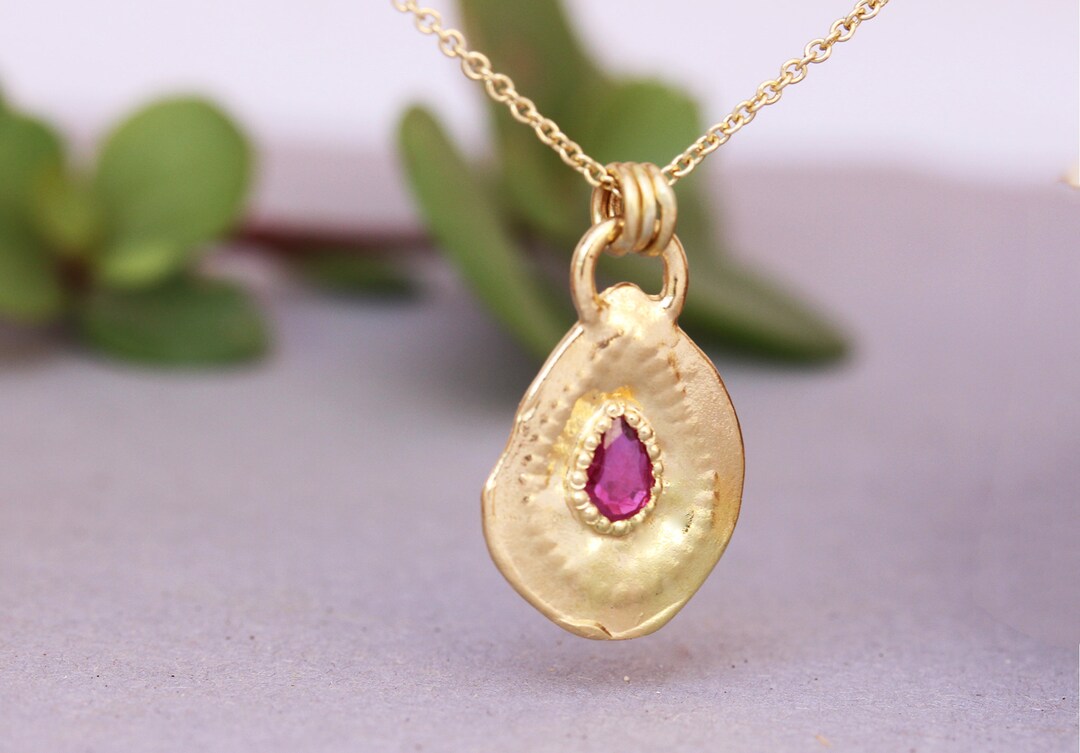 Ruby Necklace, Solid Gold Necklace, Rustic Gold Necklace, Unique Gold ...