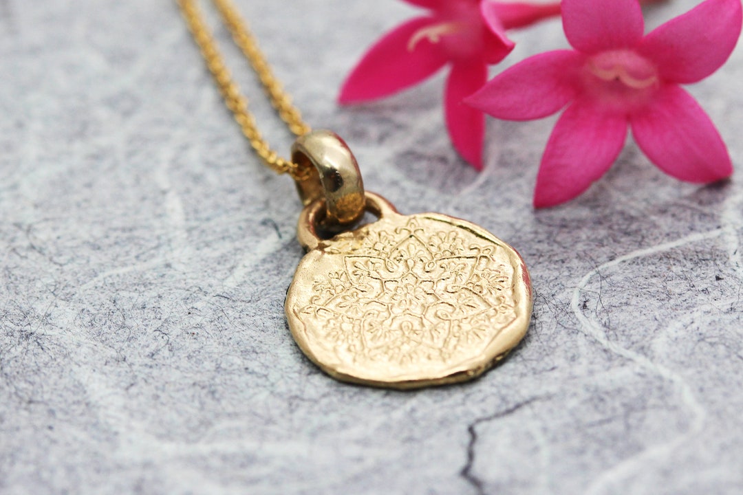 Gold Coin Necklace, Solid Gold Necklace, Gold Pendant Necklace, Solid ...