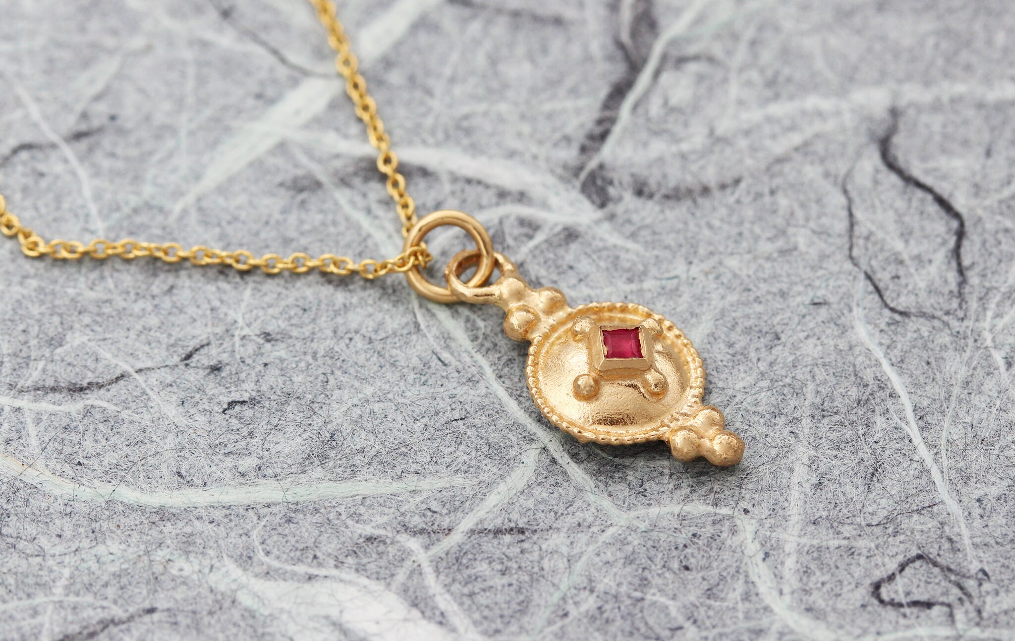 Gold Ruby Necklace Gold Pendant Necklace Solid Gold | Etsy