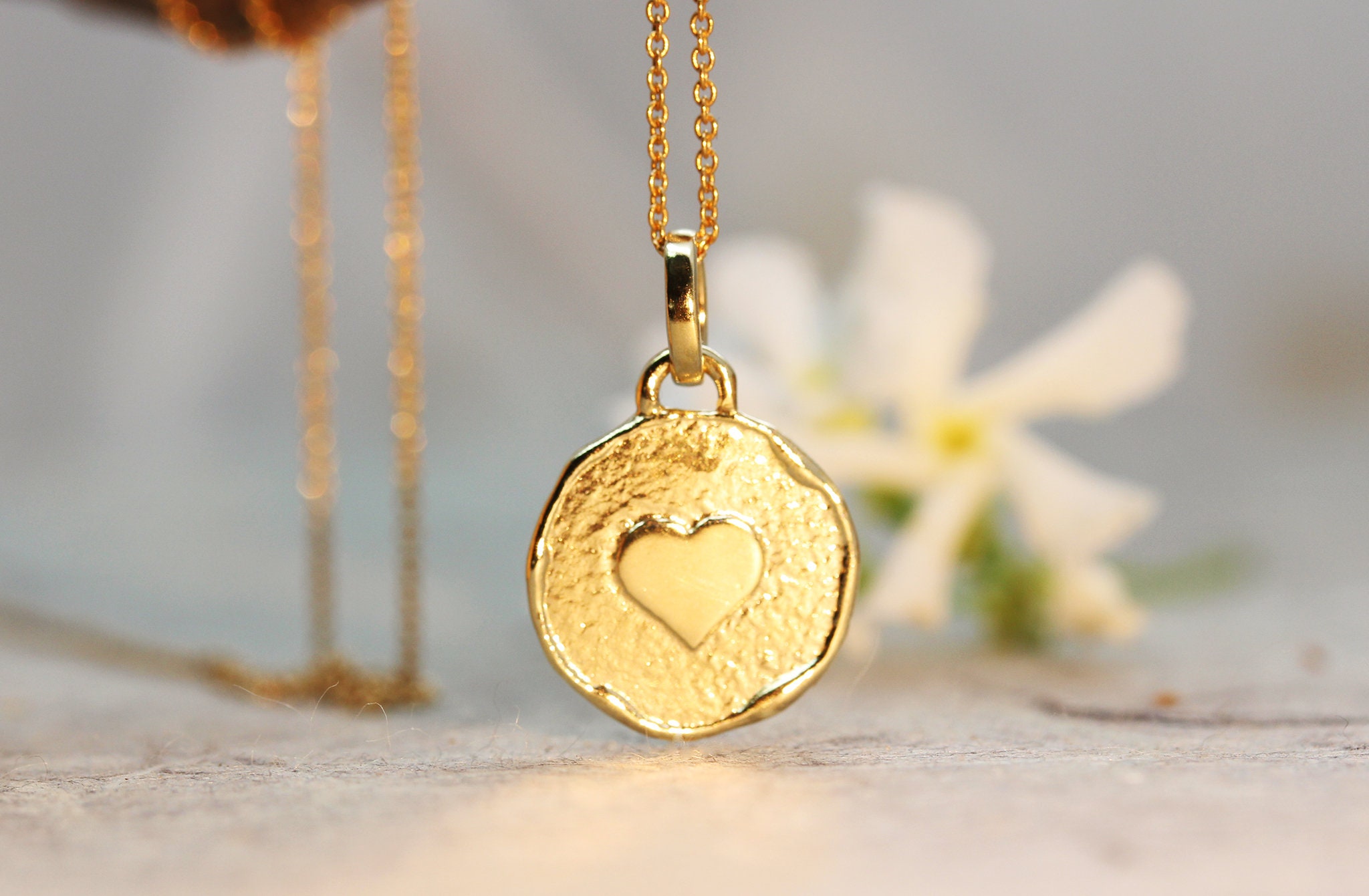 14K Gold Heart Necklace, 18K Solid Gold Heart Pendant, Real Gold ...