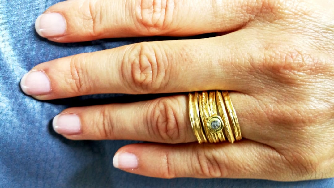 Unique Gold Ring Set, Bridal Set, Solid Gold Ring Set, Rough Diamond ...